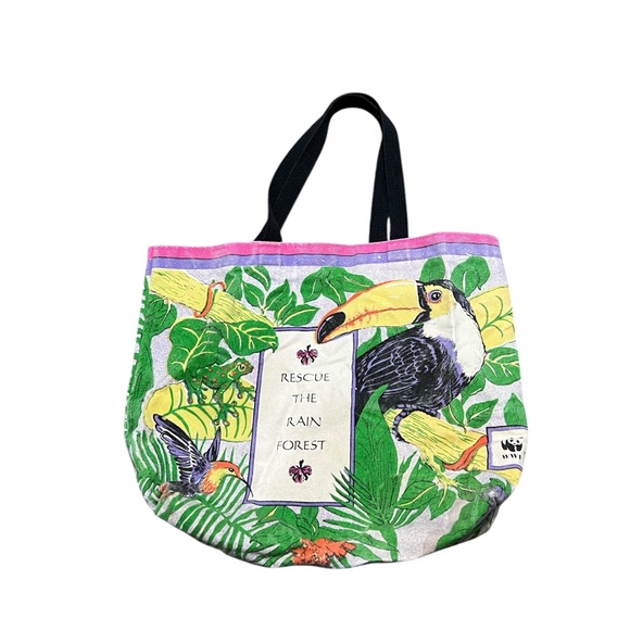 Vintage | Bags | Vintage 9s Save The Rain Forest Wwf Canvas Tote Bag ...